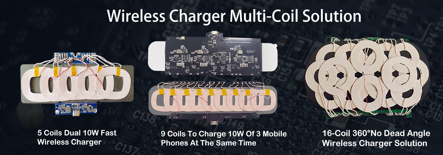 Magnetic wireless charger Multi-coil 5-coil motherboard solution